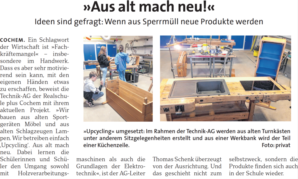 Aus alt mach neu: Upcycling mit der Technik-Ag - Realschule plus Cochem